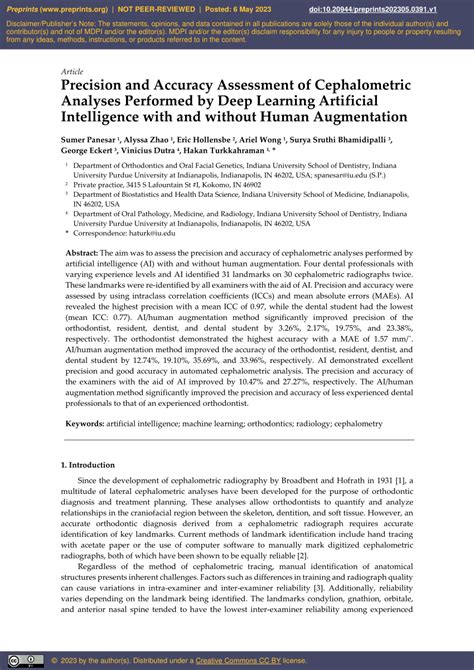 Pdf Precision And Accuracy Assessment Of Cephalometric Analyses Performed By Deep Learning