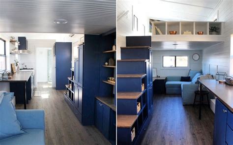 Juniper Tiny House Features Twin Lofts In Gorgeous Blue Interior