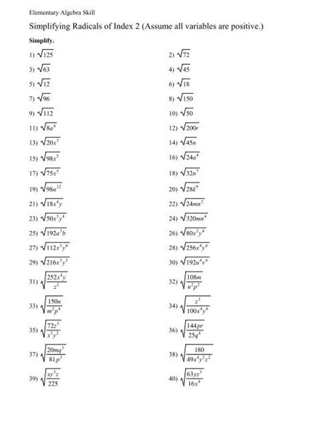 Simplifying Radicals Of Index 2 Assume All Variables Are Positive