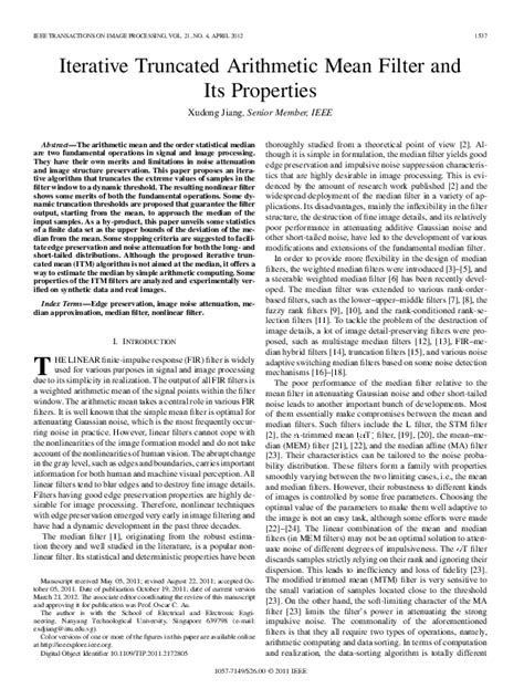 Pdf Iterative Truncated Arithmetic Mean Filter And Its Properties