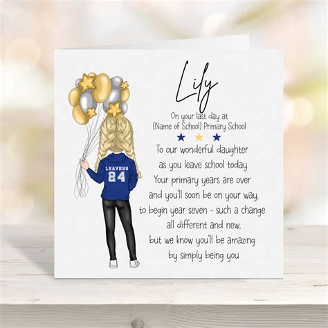 Personalised Year 6 Leavers Card Daughter Keepsake Leavers Card Leavers