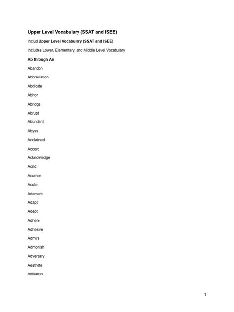 Upper Level Vocabulary Ssat Pdf