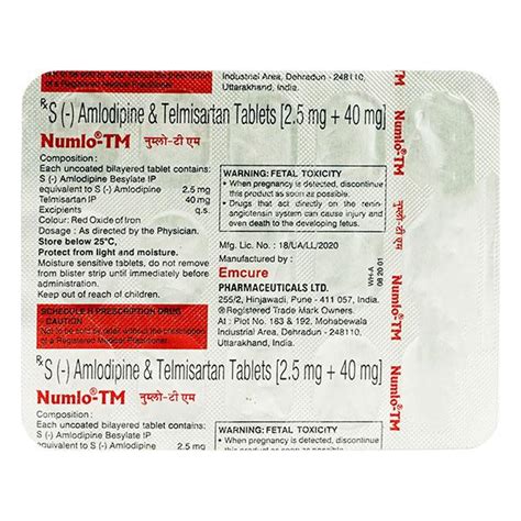 Numlo Tm 2 5mg Tablet Uses Dosage Composition Emcure
