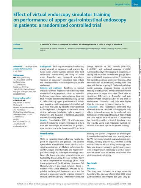 Pdf Effect Of Virtual Endoscopy Simulator Training On Performance Of