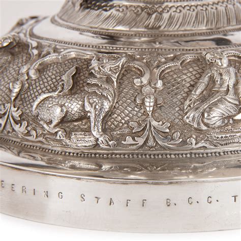 Burmese Embossed Silver Presentation Chalice Or Trophy Mayfair Gallery