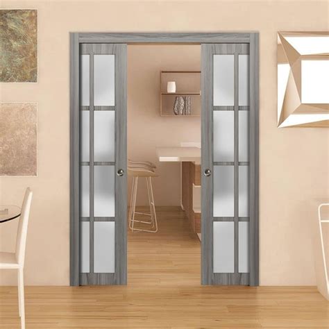 Sliding French Double Pocket Doors Frosted Glass 12 Lites Felicia 3312