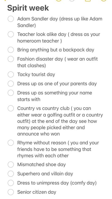 Dress Up Days For School Spirit Weeks
