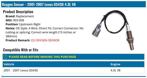2001 2007 Lexus Gs430 Oxygen Sensor Replacement 903 008