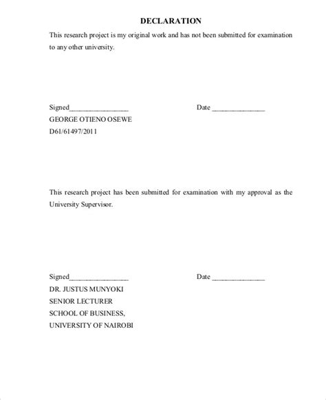 Declaration Sample For Report Master Of Template Document