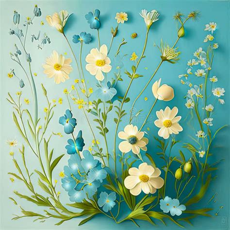 Illustration Of A Pastoral Bouquet Of Meadow Grasses In Pastel Colors