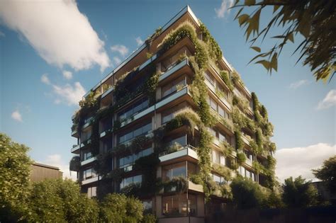 Un Edificio Con Balcones Verdes Y Plantas Al Costado Foto Premium