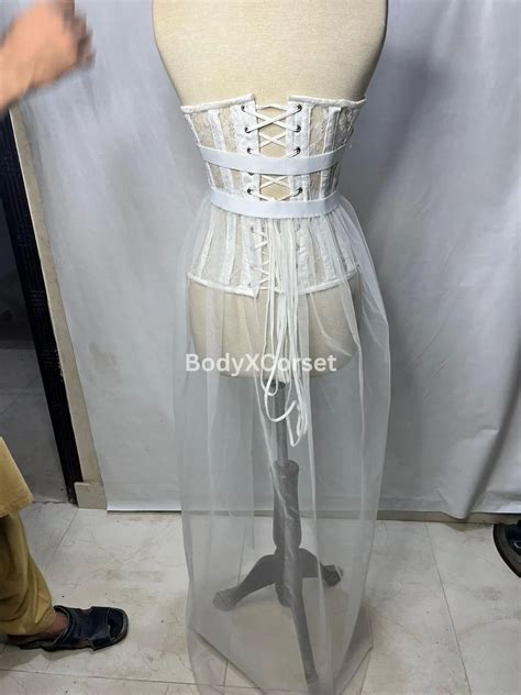 White Harness Lace Corset Dress Sheer Skirt Gothic Festival Lingerie Steampunk Burlesque