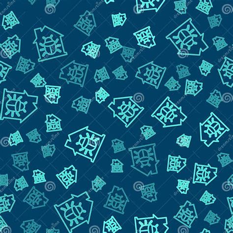 Green Line House System Bug Concept Icon Isolated Seamless Pattern On Blue Background Code Bug