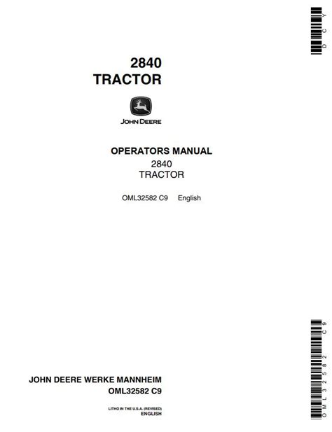John Deere Tractor 2840 Operators Manual