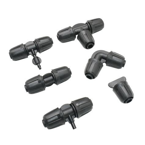 mm PE 파이프 티 엘보 수리 엔드 플러그 커넥터 MM 정원 워터 드립 관개 호스 잠금 너트 커플러 Garden Water Connectors