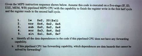 solved given the mips instruction sequence shown below assume this
