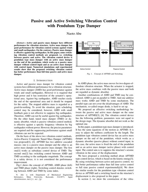 Pdf Passive And Active Switching Vibration Control With Pendulum Type