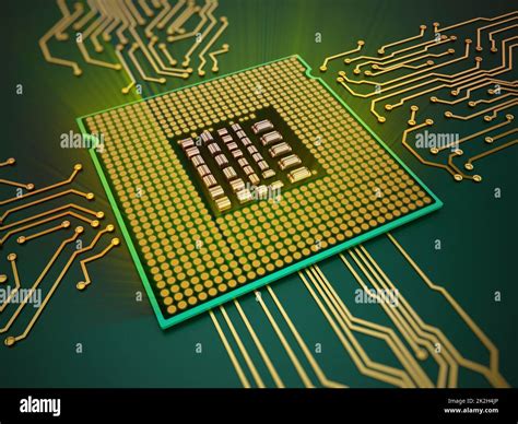 CPU Emits Green Light Rays Stock Photo Alamy