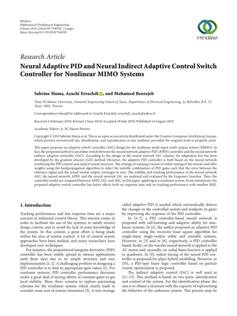 Pdf Neural Adaptive Pid And Neural Indirect Adaptive Control Switch