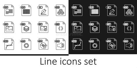 Set Line Wma File Document Css Ai Psd Tiff Archivo Pdf Y Xls Icono Vector Ilustración del