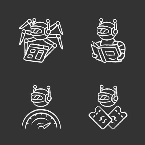 Internet Bots Chalk Icons Set Crawler Text Reading Scalper Robot Artificial Intelligence Ai