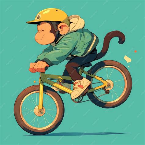 Un Singe Dans Un Style De Dessin Animé De Vélo Vecteur Premium
