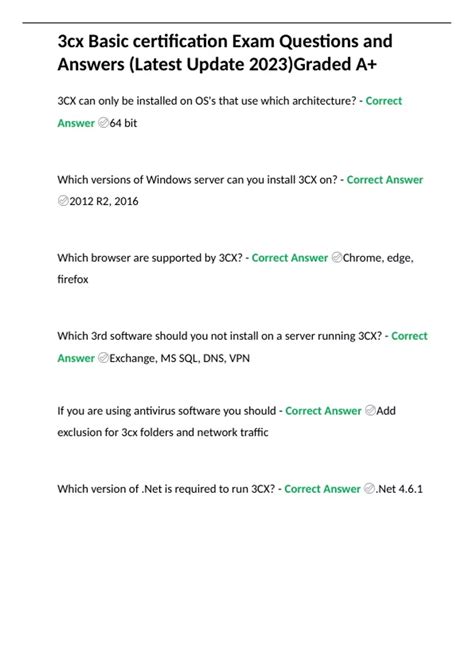 3cx Basic Certification Exam Questions And Answers Latest Update 2023