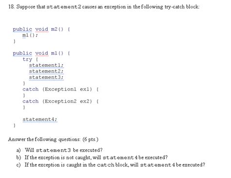 solved 18 suppose that statement 2 causes an exception in