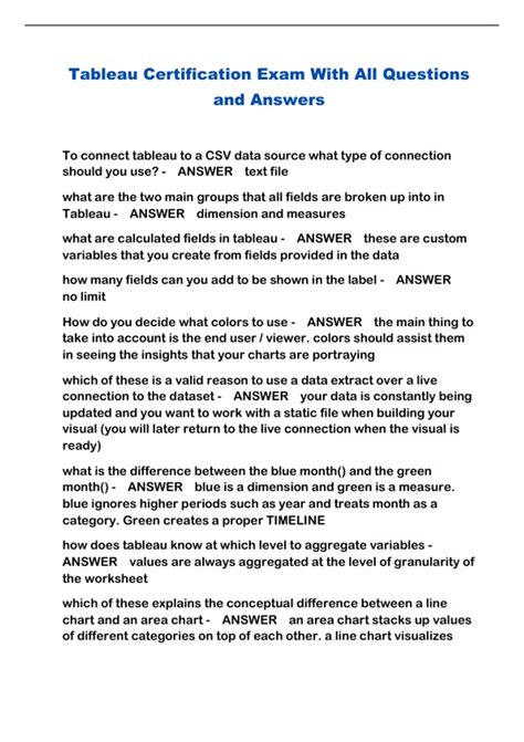 Tableau Certification Exam With All Questions And Answers Tableau Certification Stuvia US