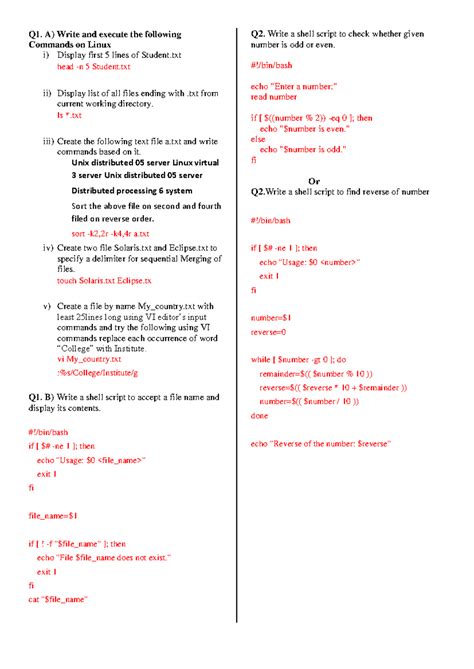 Slip27 Os Slips Q1 A Write And Execute The Following Commands On