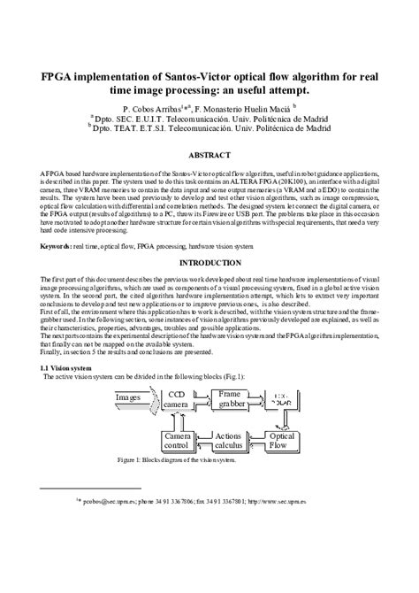 Pdf Fpga Implementation Of Santos Victor Optical Flow Algorithm For