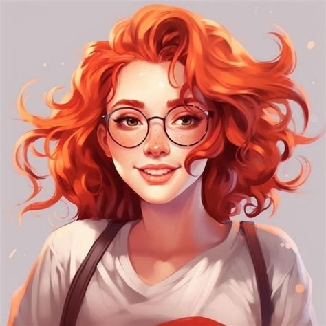 Premium Photo A Drawing Of A Woman With Red Hair And Glasses