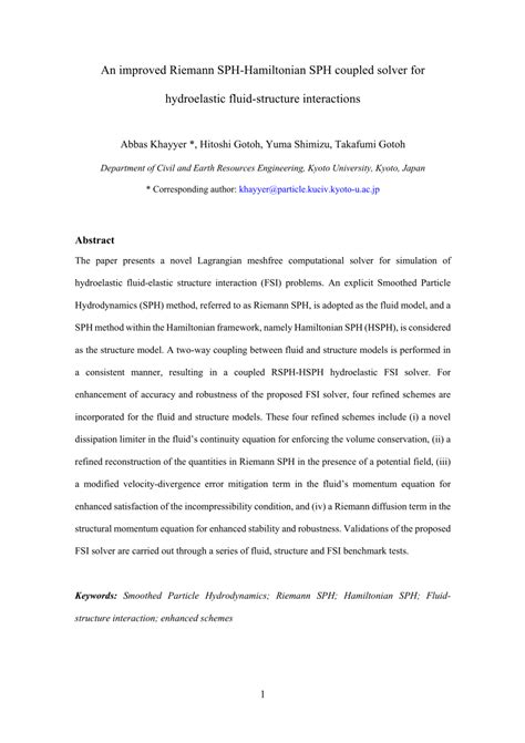 Pdf An Improved Riemann Sph Hamiltonian Sph Coupled Solver For