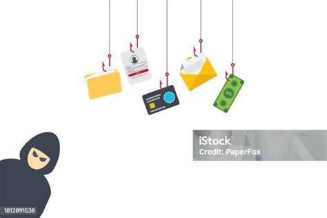 해커 및 사이버 범죄자 피싱 신원 도용 사용자 로그인 비밀번호 문서 이메일 및 신용 카드 해킹 및 웹 보안 인터넷 피싱 개념입니다 벡터 그림 피싱에 대한 스톡 벡터 아트 및