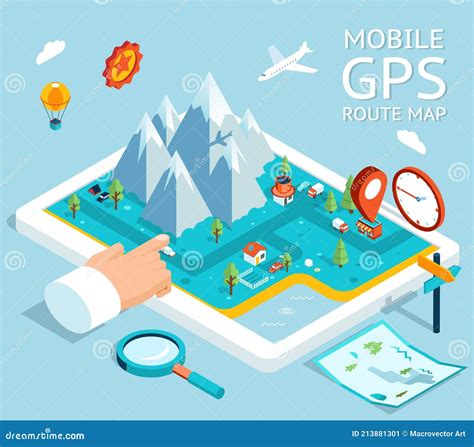 Isometric Mobile Gps Navigation Flat Map Stock Vector Illustration Of