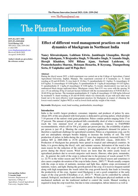 Pdf Effect Of Different Weed Management Practices On Weed Dynamics Of