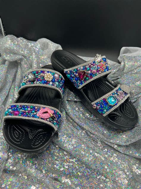 Embellished Custom Croc Slides 2 Strap Adult Creative Shoes Crocs