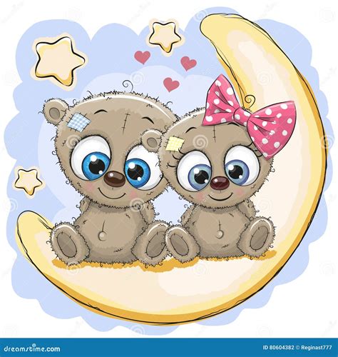 Two Cute Bears On The Moon Stock Vector Illustration Of Overweight