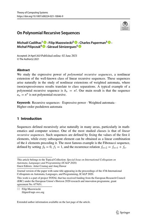 Pdf On Polynomial Recursive Sequences