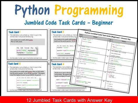 Computer Science Stem Python Coding Unplugged Jumbled Code Task Cards