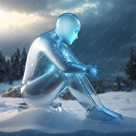 Premium Photo A Male Humanoid Figure Made Out Of Glass Sitting On Its