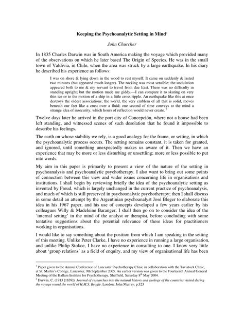 Pdf Keeping The Psychoanalytic Setting In Mind