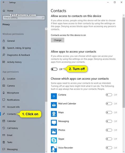Allow Or Deny Os And Apps Access To Contacts In Windows 10 Tutorials