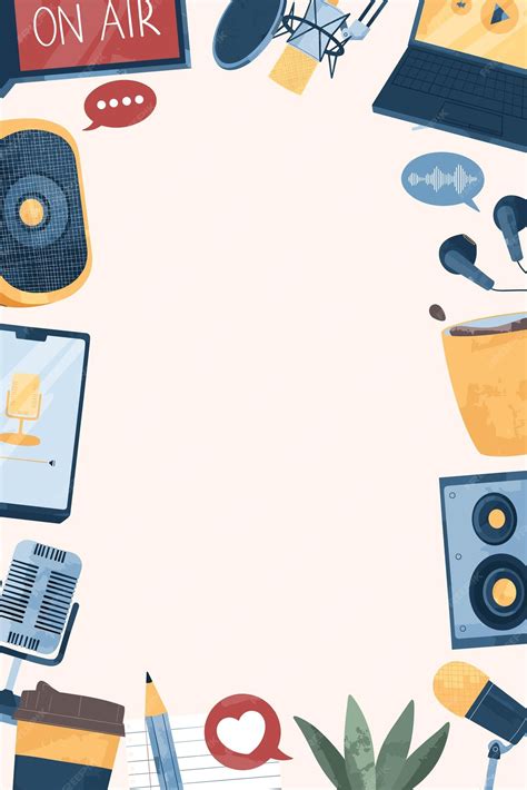 팟캐스트 녹음 일러스트 프레임 배경 프리미엄 벡터
