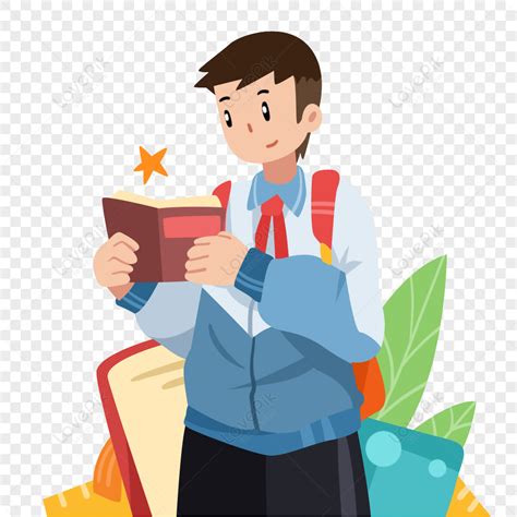 拿著書本的同學psd圖案素材免費下載，可愛卡通圖片，尺寸1000 × 1000px Lovepik