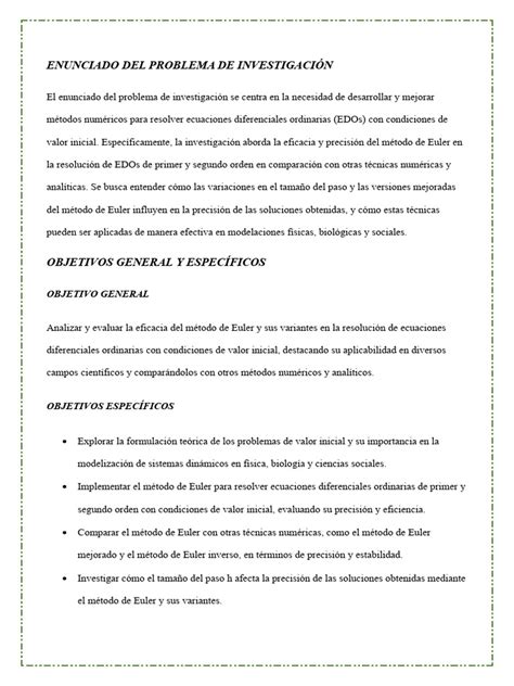 Problemas De Valor Inicial Método De Euler Pdf Ecuaciones