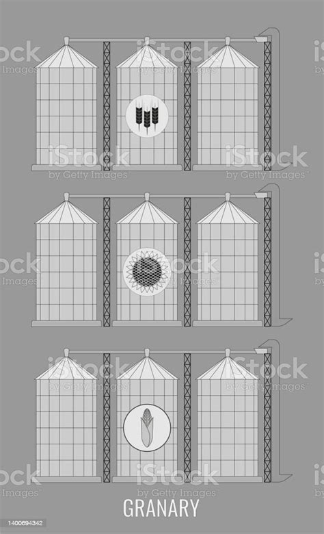 투명한 배경에 고립 된 곡물 엘리베이터를위한 농업 창고의 창조적 인 삽화 밀 옥수수 및 해바라기 그래픽 아이콘의 추상적 인 개념 사일로에 대한 스톡 벡터 아트 및 기타