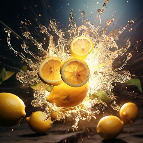 Premium Photo | 3D rendered image of exploding lemons
