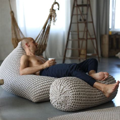 Chunky Knitted Bean Bag Oatmeal Range Of 27 Colours Hand Knitted High
