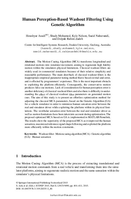 Pdf Human Perception Based Washout Filtering Using Genetic Algorithm
